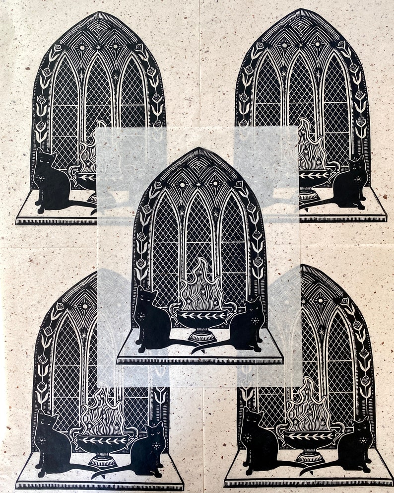 Witching Hour Black Cat Witch's Familiar Linocut Block - Etsy