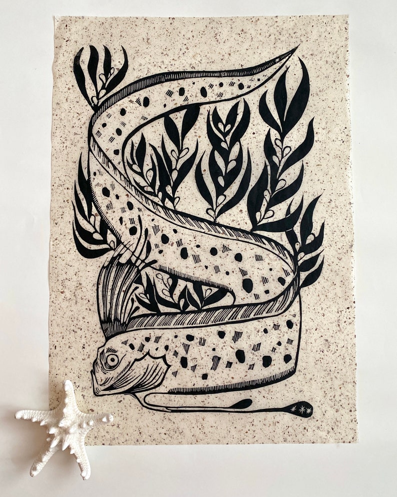 Giant Oarfish Linocut Print Fish Sea Serpent Block Print - Etsy