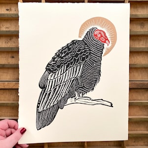 Saint Scavenger Turkey Vulture Linocut Block Print | Bird Art ...