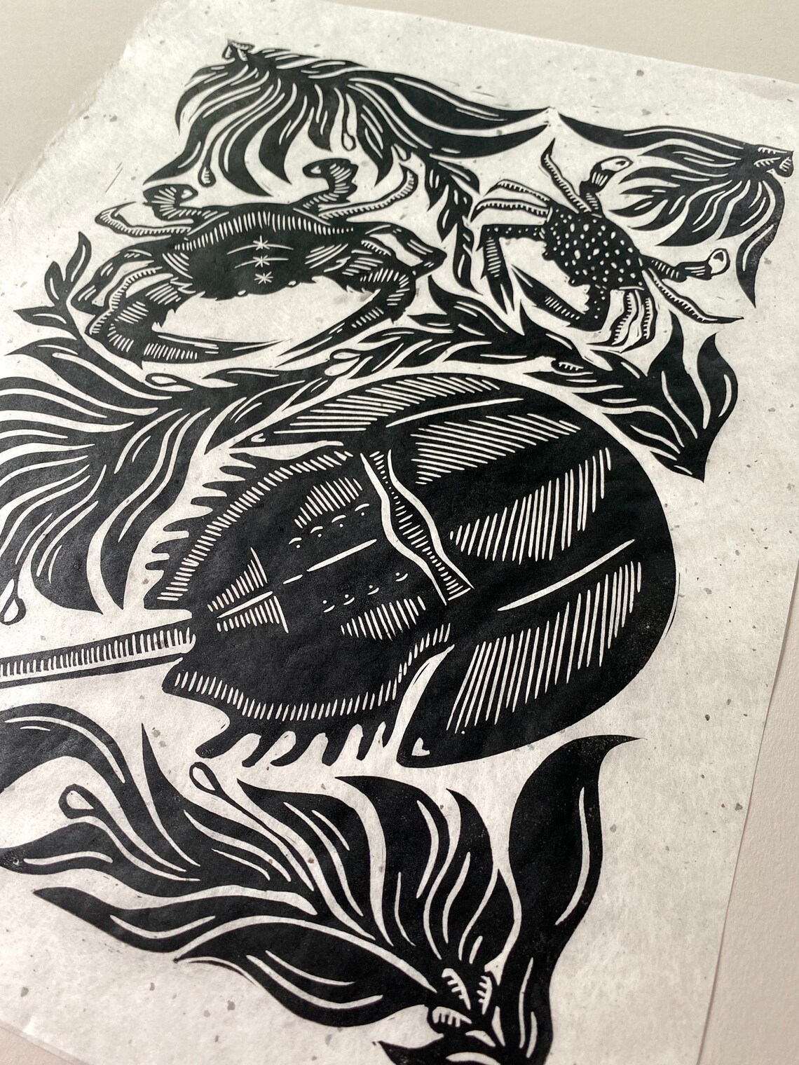 Crab Party Linocut Block Print Crustacean Ocean Life - Etsy