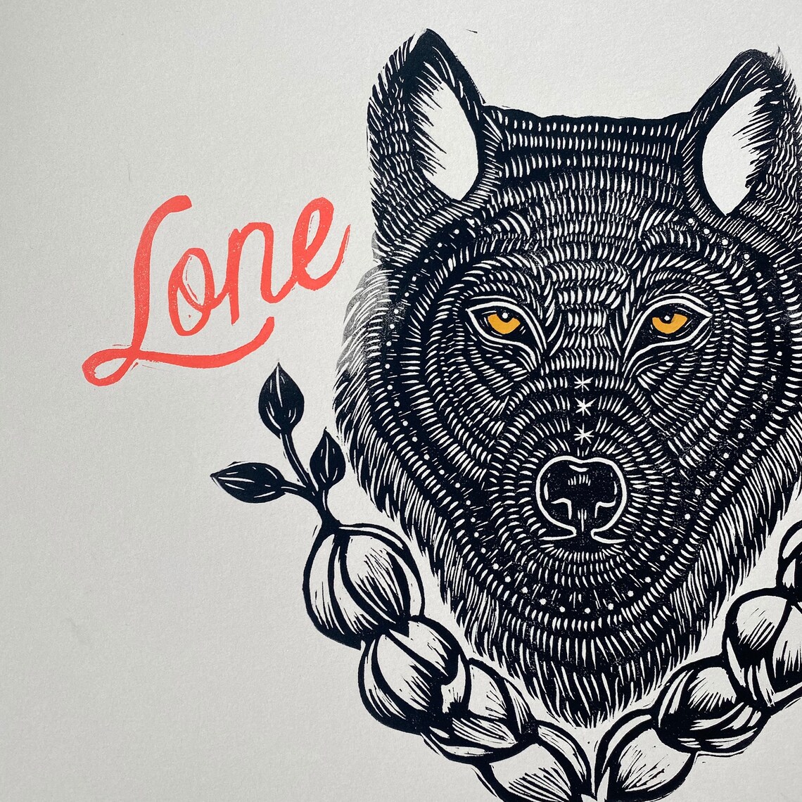 SALE Lone Wolf Linocut Block Print Nature Animal Texture | Etsy