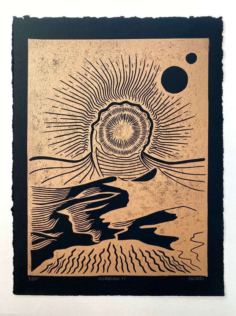 Wormsign Dune Sandworm Block Print Frank Herbert Linocut - Etsy