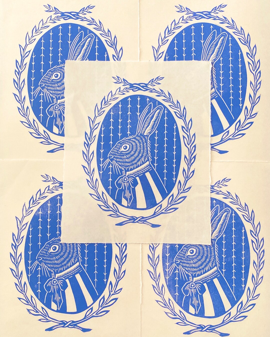 Gentlebun Rabbit Block Print - Whimsical Bunny Nature Animal Art ...