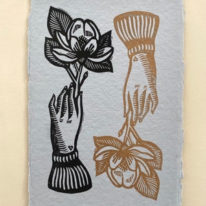 Magnolia Blooms Handmade Block Print Springtime Magnolia Grandiflora ...