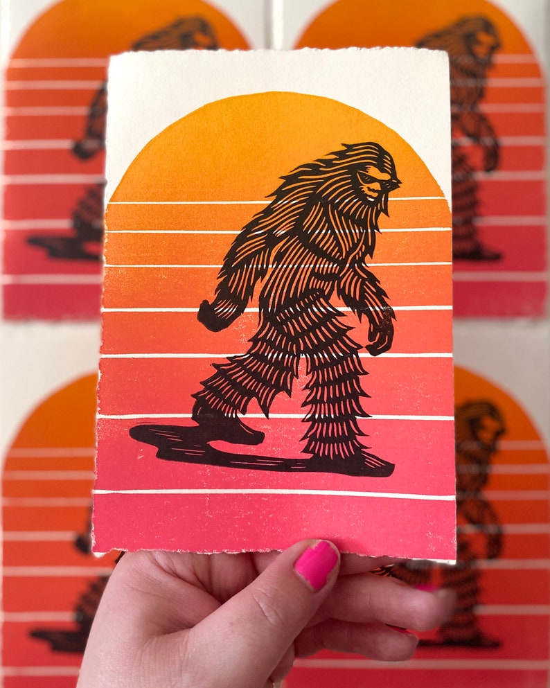 Summer Sasquatch Block Print | Cryptid | Bigfoot | Yeti | Vaporwave ...