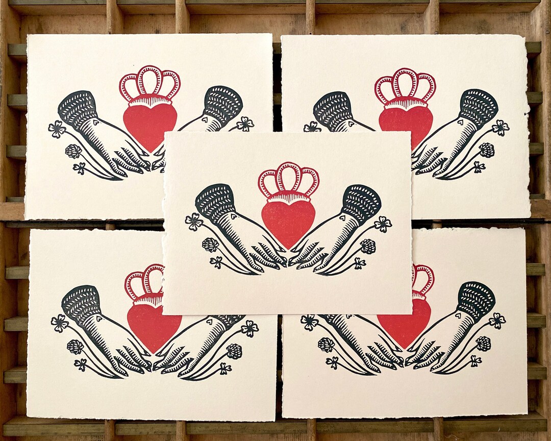 Claddagh Linocut Print | Heart in Hands | Irish | Love Loyalty ...