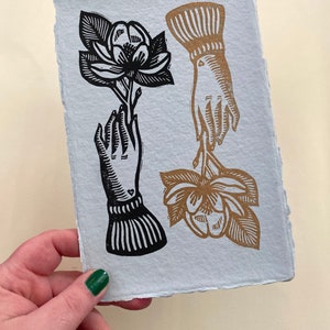 Magnolia Blooms Handmade Block Print Springtime Magnolia Grandiflora ...
