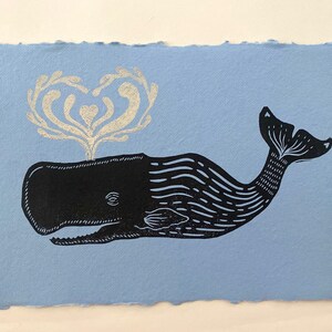 Friendly Whale Linocut | Block Print | Sperm Whale | Moby Dick | Ocean ...