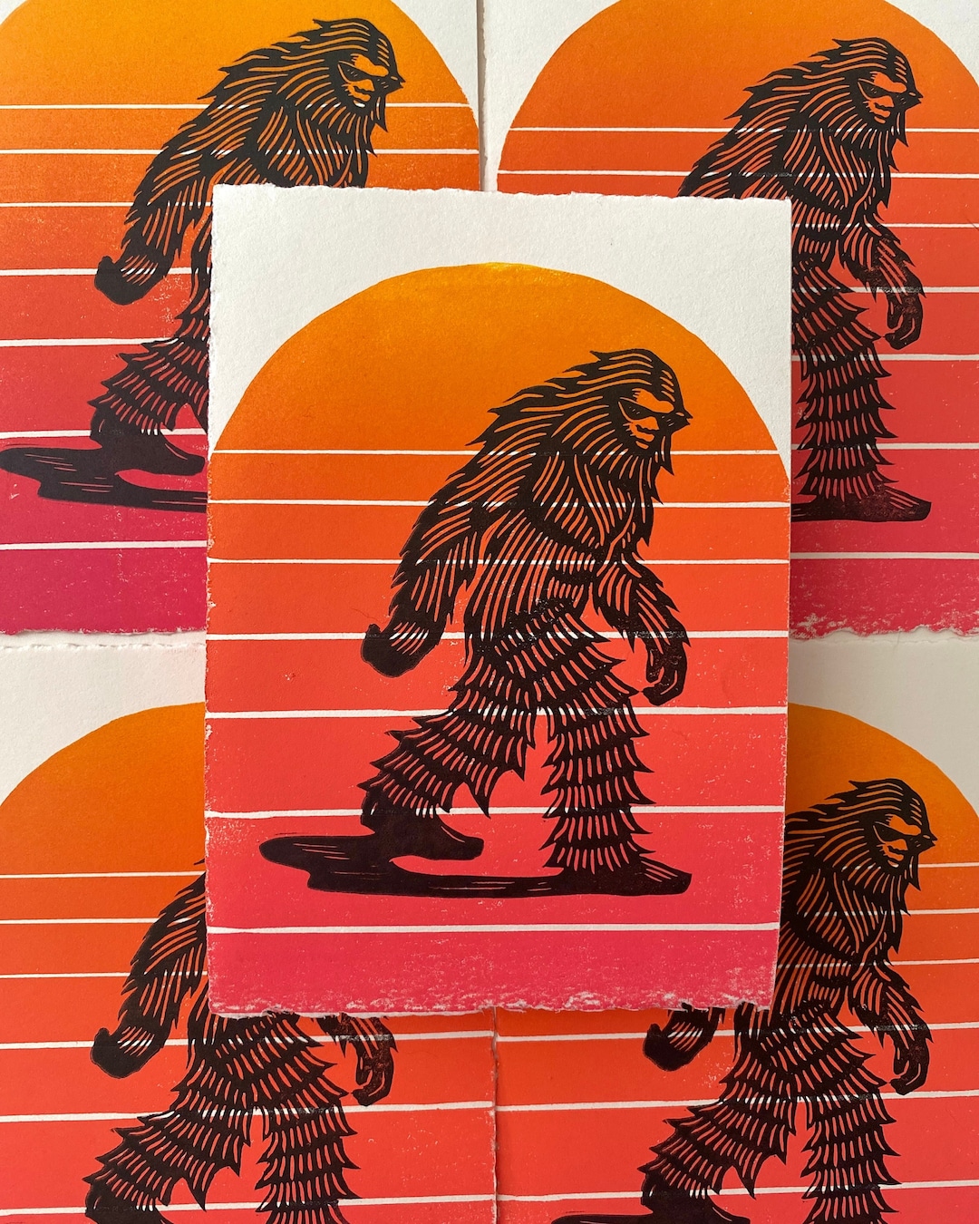 Summer Sasquatch Block Print | Cryptid | Bigfoot | Yeti | Vaporwave ...