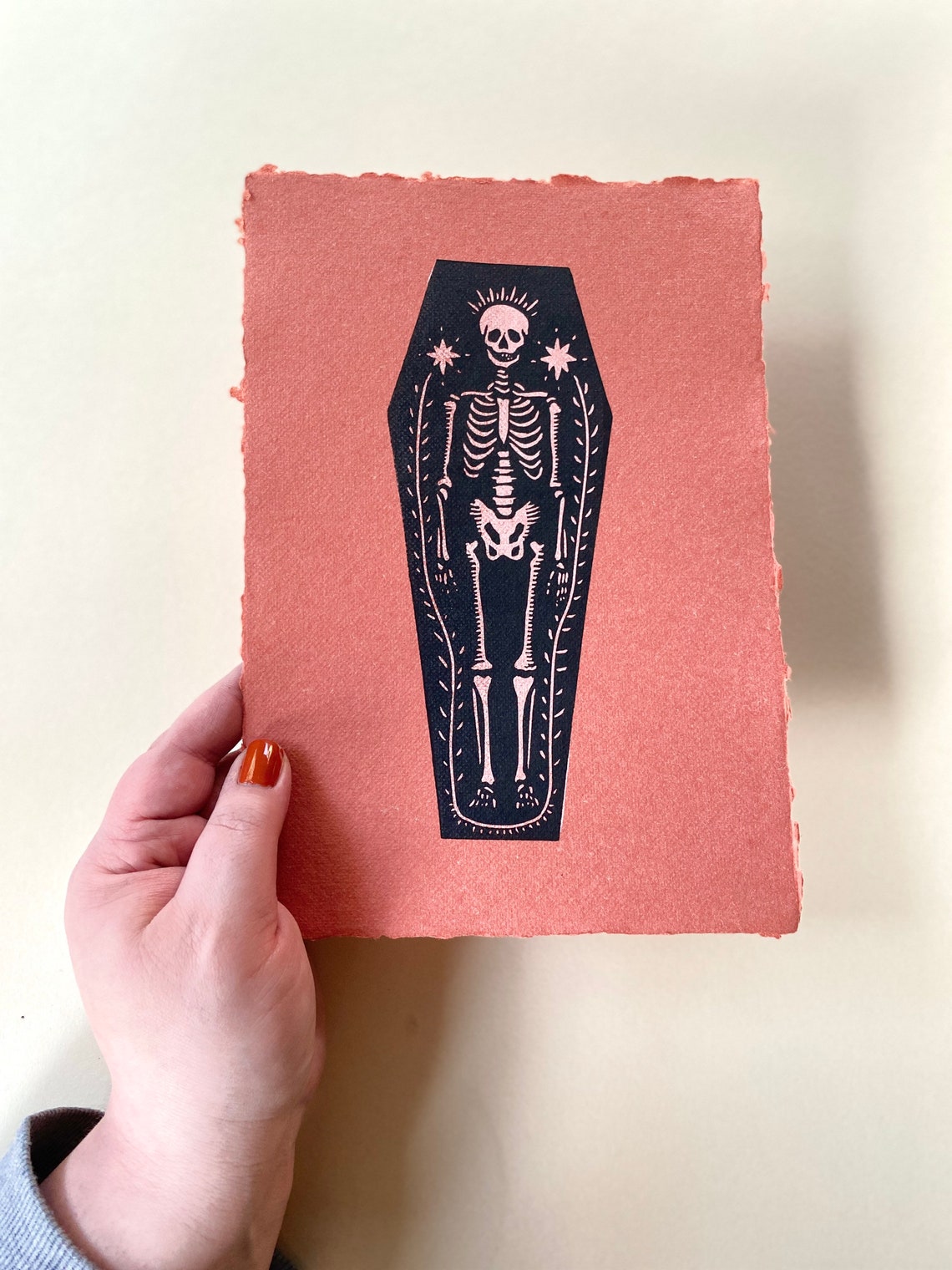 Folk Art Skeleton Coffin Relief Print Halloween Decor - Etsy