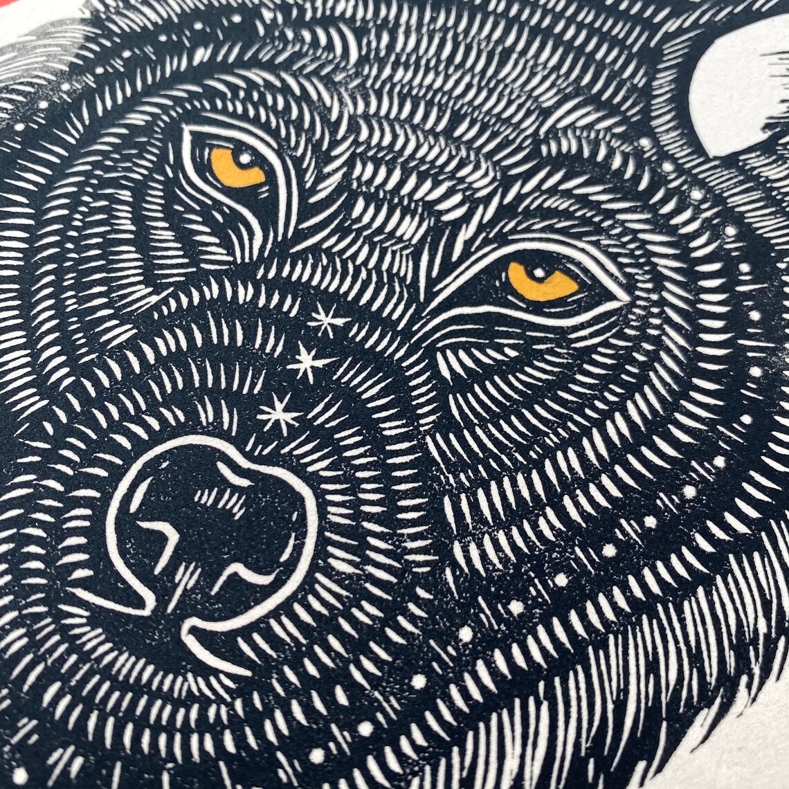 SALE Lone Wolf Linocut Block Print Nature Animal Texture | Etsy