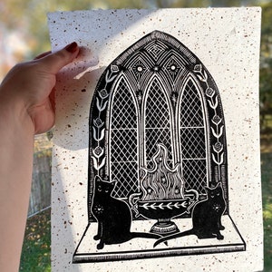 Witching Hour Black Cat Witch's Familiar Linocut Block - Etsy
