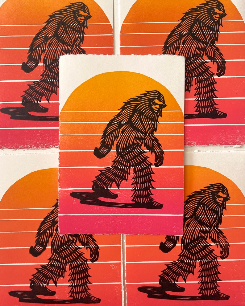 Summer Sasquatch Block Print | Cryptid | Bigfoot | Yeti | Vaporwave ...