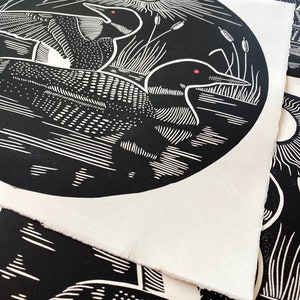 Two Loons Linocut Block Print Bird Ornithology Avian Relief - Etsy