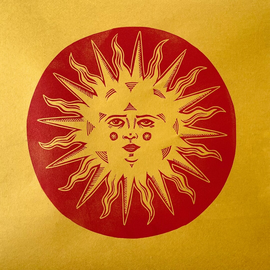 Soleil Celestial Sun Block Handmade Linocut Relief Print - Etsy