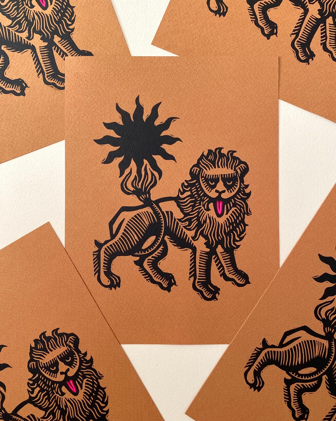 Leo Zodiac Linocut Print | Medieval Lion | Astrology | Block Print ...