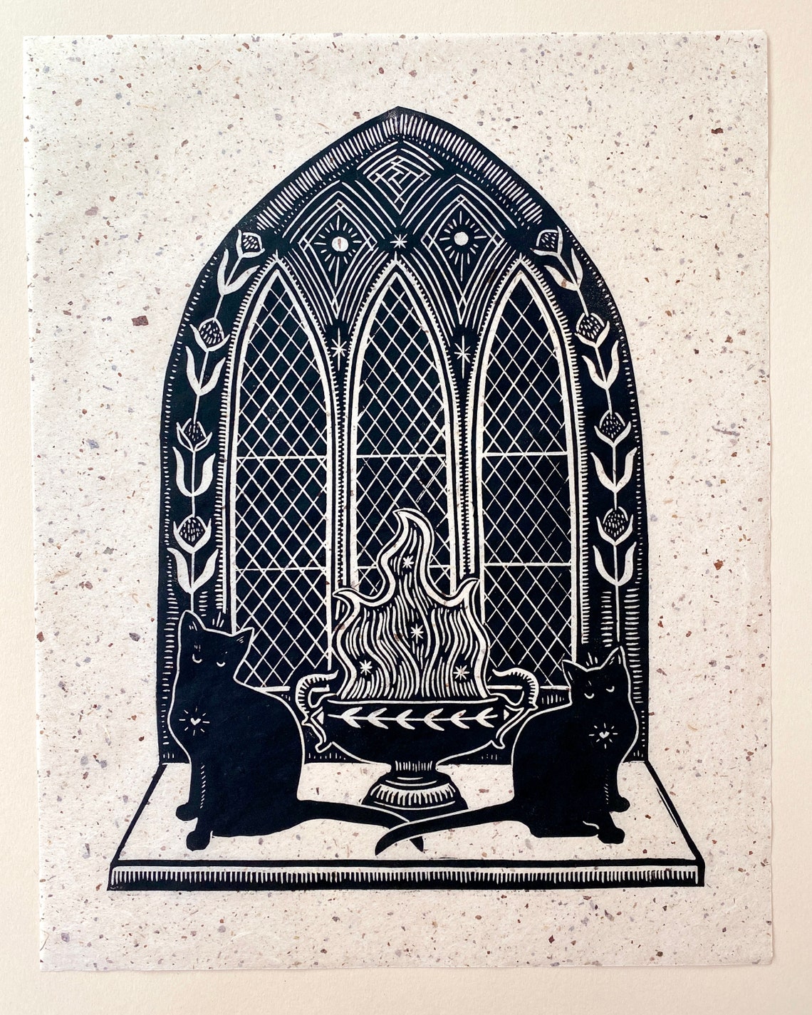 Witching Hour Black Cat Witch's Familiar Linocut Block - Etsy