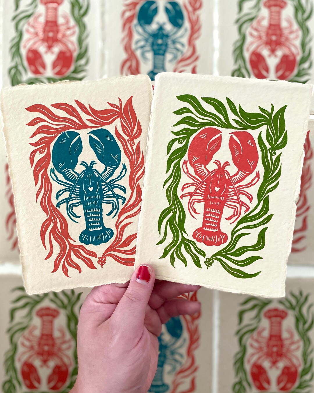 Lovely Lobster Linocut Print | Block Print | Crustacean | Ocean Life ...