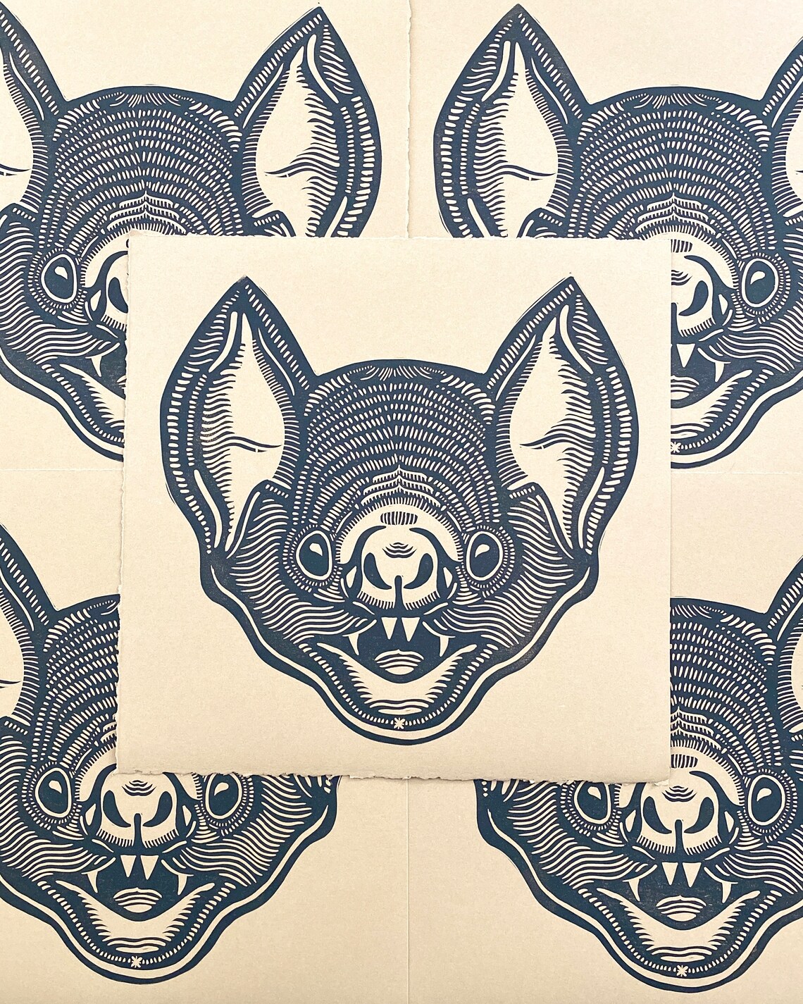 Vampire Bat Block Print | Spooky Cute | Nocturnal Bat | Halloween Art ...