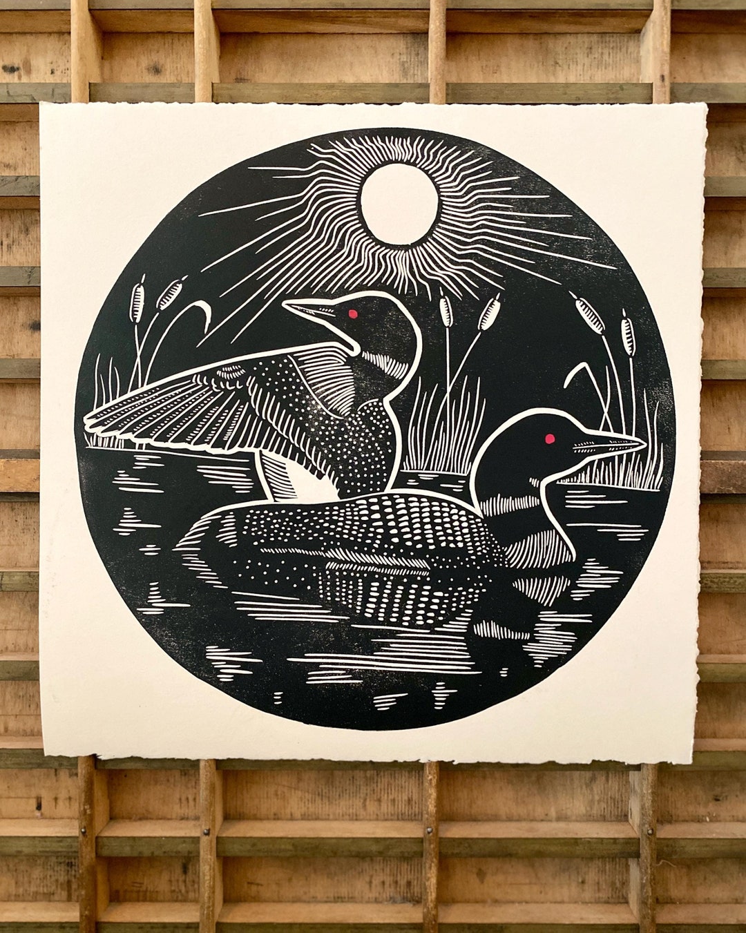 Two Loons Linocut Block Print - Bird Ornithology Avian Relief Print - Etsy