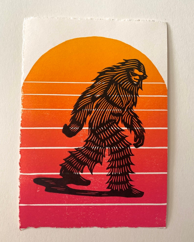 Summer Sasquatch Block Print | Cryptid | Bigfoot | Yeti | Vaporwave ...