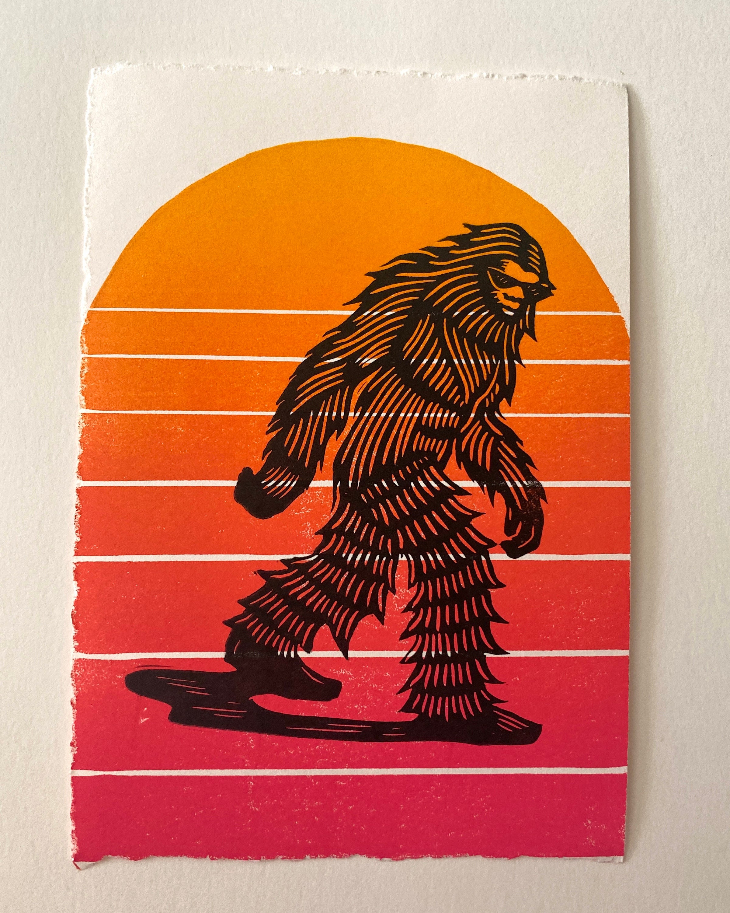 Summer Sasquatch Block Print | Cryptid | Bigfoot | Yeti | Vaporwave ...