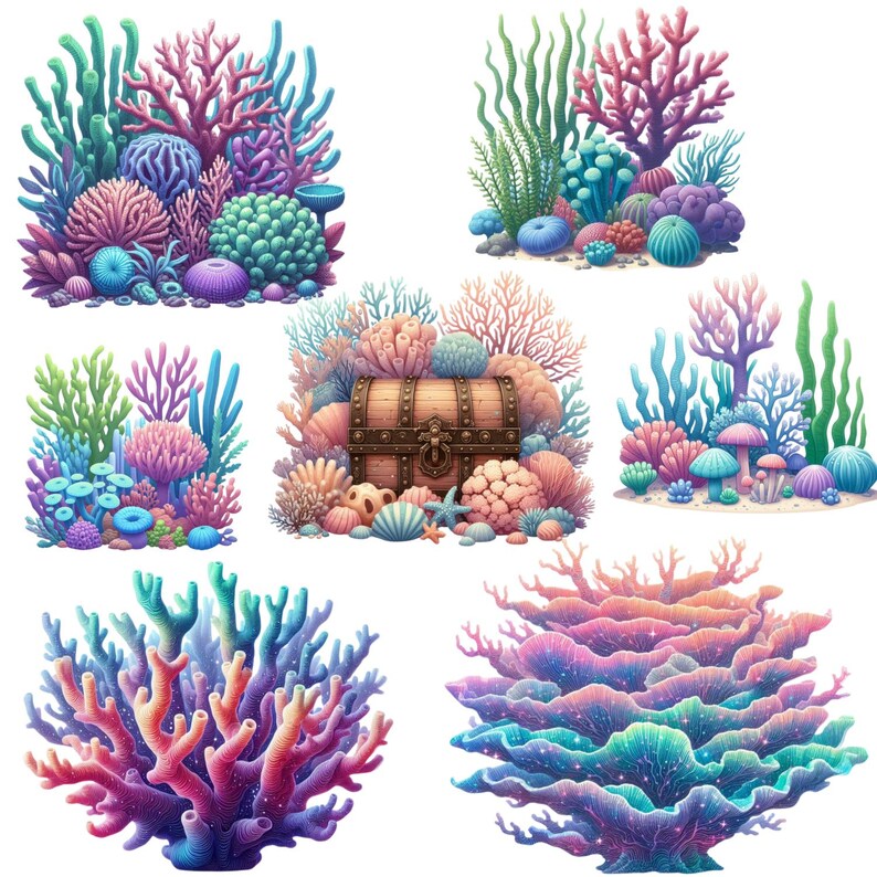 Sea Life & Mermaid Clipart PNG - Watercolor Ocean Animals, Glitter ...