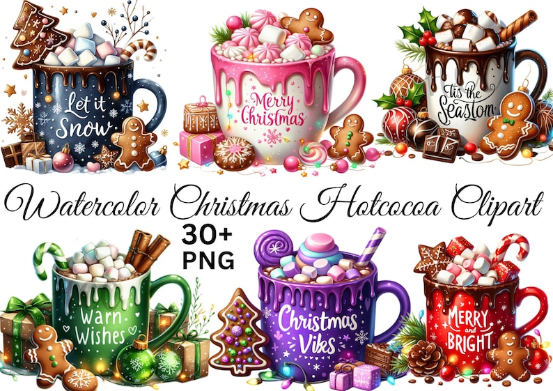30 PNG Set Winter Hot Cocoa Clipart, Xmas Cocoa Clipart, Xmas Sweets ...