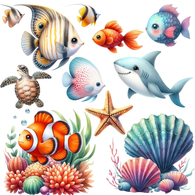 Watercolor Undersea Clipart, Ocean Adventure Illustration, Cute Sea ...