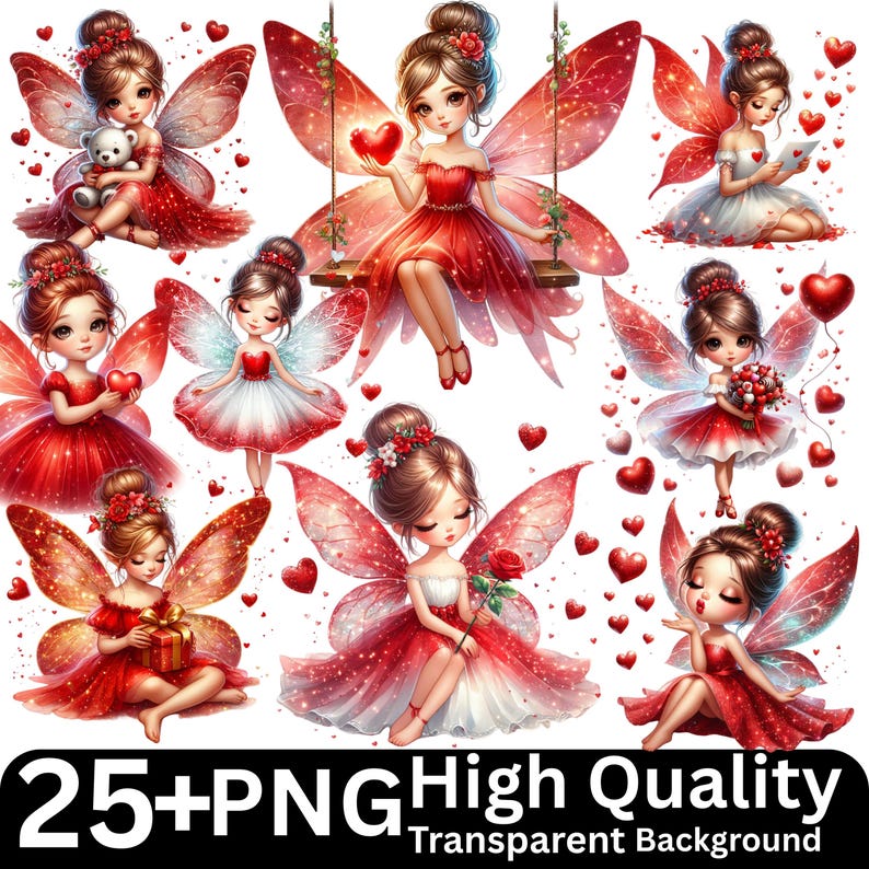 Valentine Fairy Clipart Bundle, Fantasy Clipart Bundle, Valentine ...
