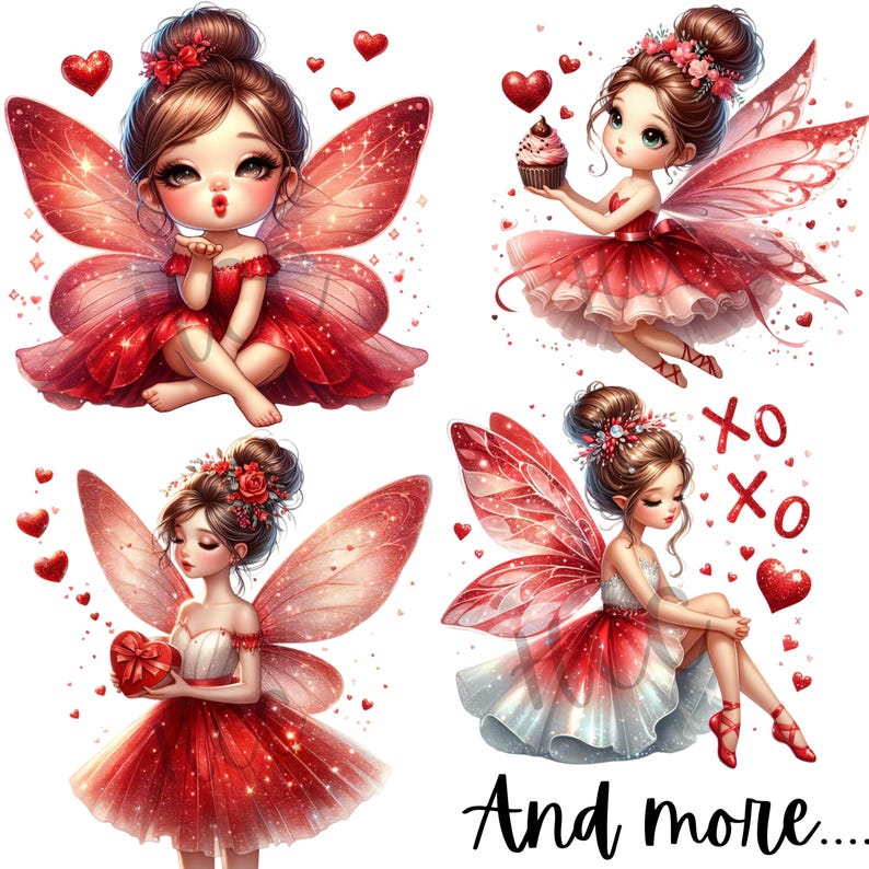 Valentine Fairy Clipart Bundle, Fantasy Clipart Bundle, Valentine ...