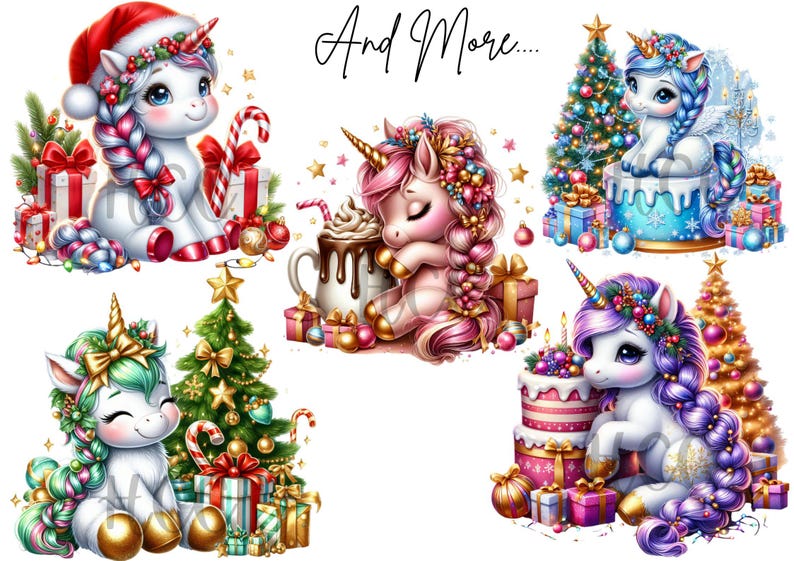 25+PNG, Christmas Unicorns Clipart Bundle, Festive Unicorn ...