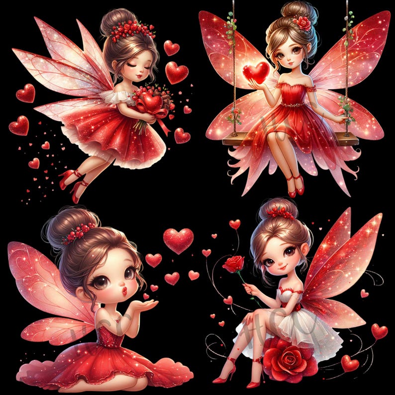Valentine Fairy Clipart Bundle, Fantasy Clipart Bundle, Valentine ...