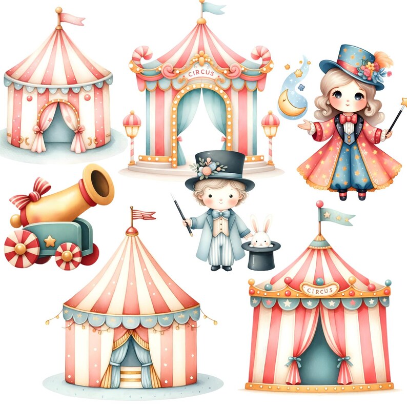 Circus Watercolor Clipart Set, Circus Invitation Bear PNG, Colorfull ...