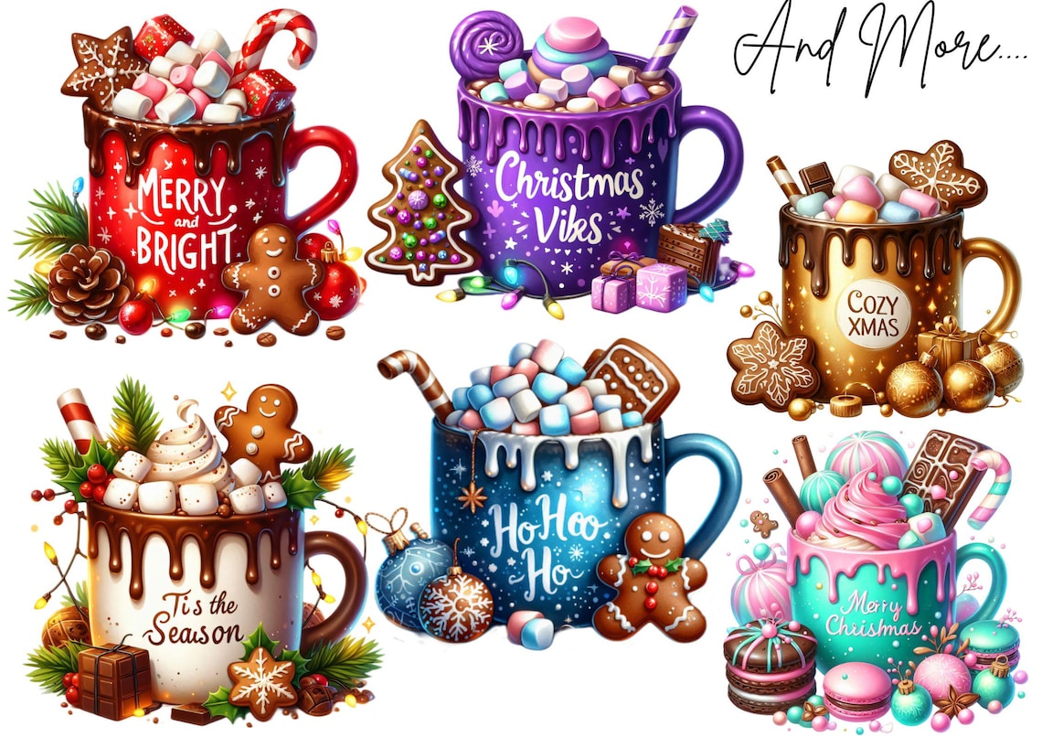 30 PNG Set Winter Hot Cocoa Clipart, Xmas Cocoa Clipart, Xmas Sweets ...
