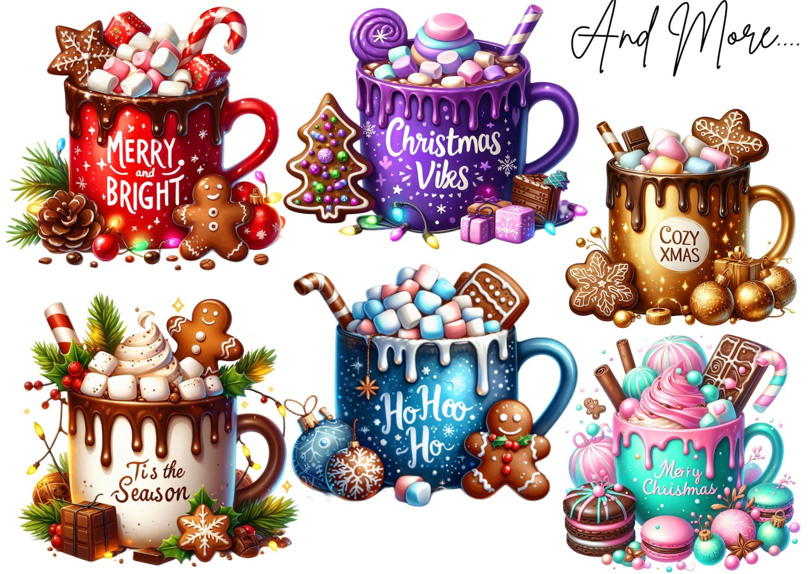 30 PNG Set Winter Hot Cocoa Clipart, Xmas Cocoa Clipart, Xmas Sweets ...
