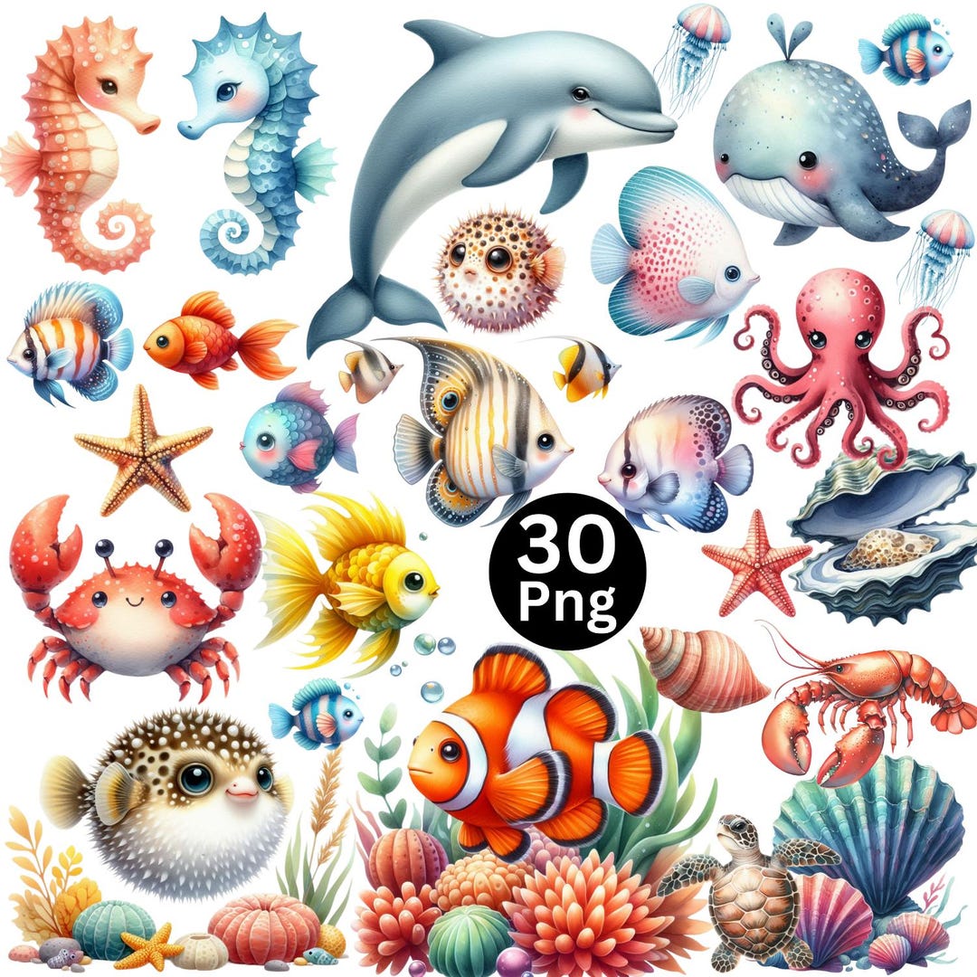 Watercolor Undersea Clipart, Ocean Adventure Illustration, Cute Sea ...