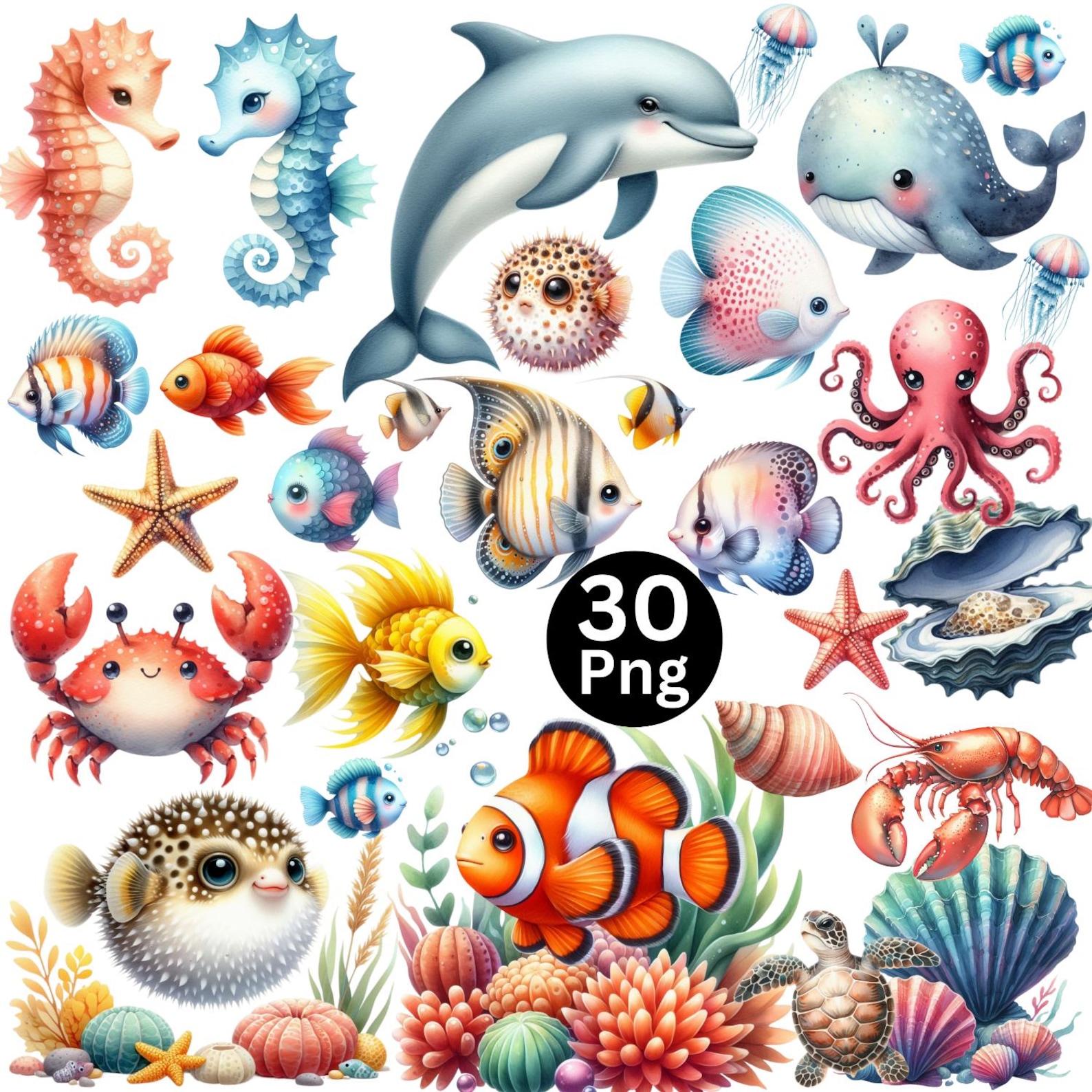 Watercolor Undersea Clipart, Ocean Adventure Illustration, Cute Sea ...