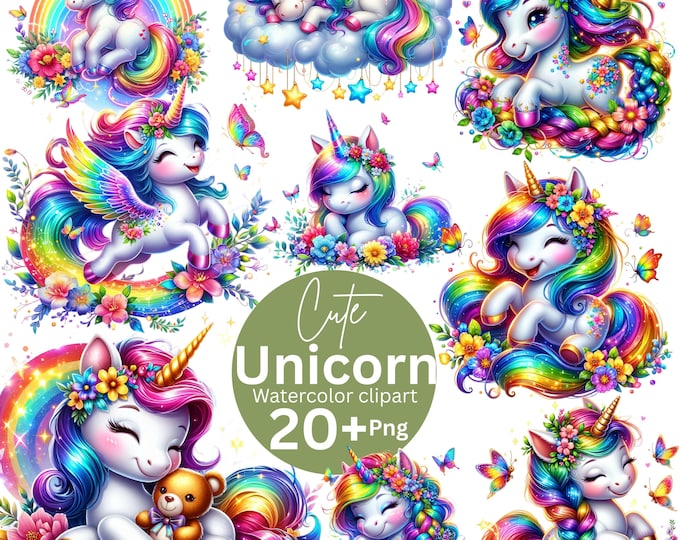 Unicorn Clipart, 10 PNG, Baby Unicorn PNG, Hearts Unicorn, Party ...