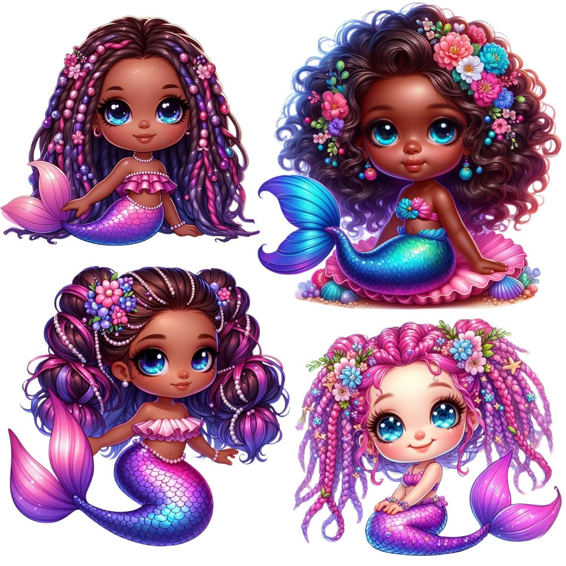 Sea Life & Mermaid Clipart PNG - Watercolor Ocean Animals, Glitter ...