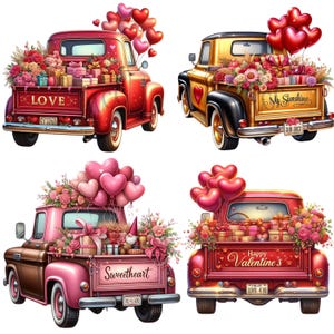 Watercolor Valentine Truck Clipart Bundle: Vintage PNG (digital ...