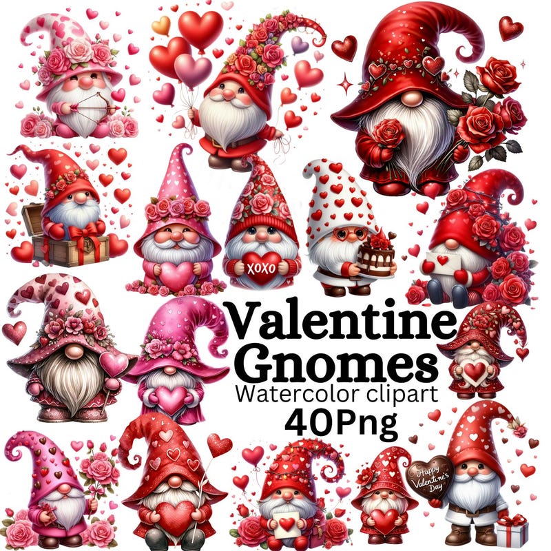 Valentine Gnome Clipart - Etsy