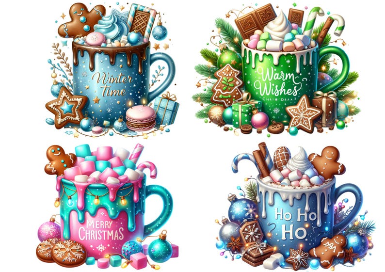 30 PNG Set Winter Hot Cocoa Clipart, Xmas Cocoa Clipart, Xmas Sweets ...