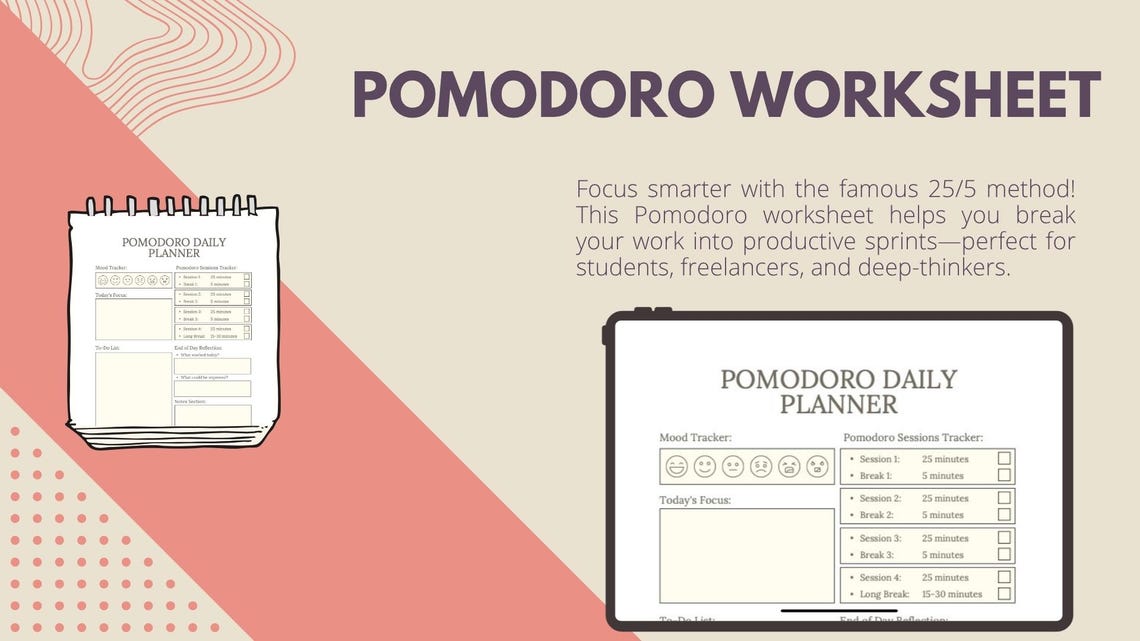 Pomodoro Technique Worksheet | Printable Focus Tool - Etsy