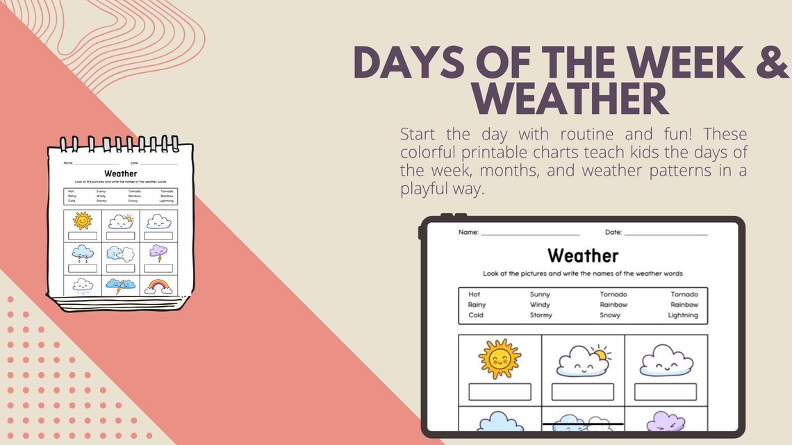 Days of the Week & Weather Charts | Printable Daily Routine Set - Etsy
