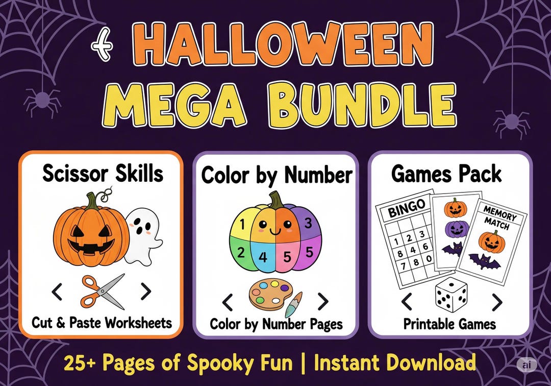 Halloween Mega Printable Bundle | Scissor Skills, Color by Number ...