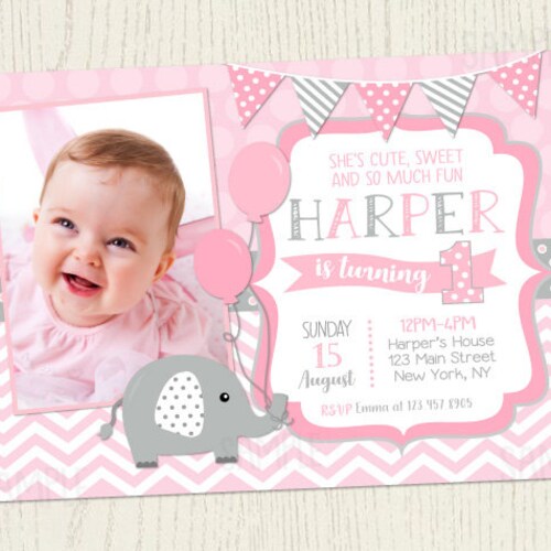 Elephant Theme Happy Birthday Party Banner Pink & Grey | Etsy
