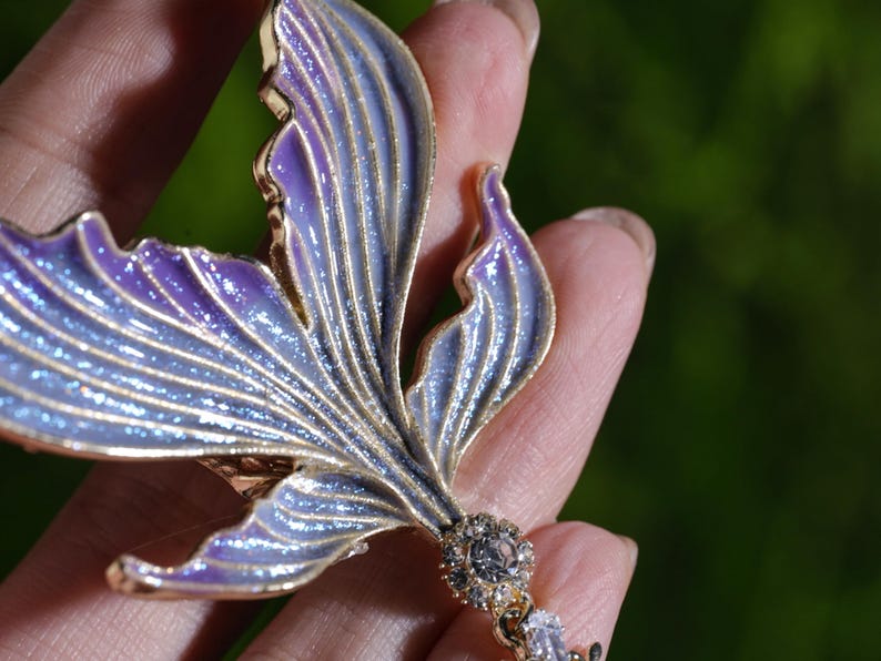 Mermaid Tail Hair Clip: Glitter Enamel, Rhinestone Dangle - Etsy