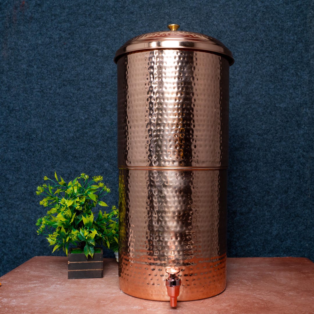 Hammered Copper Water Filter Pot: Handcrafted Drinking Water Dispenser ...