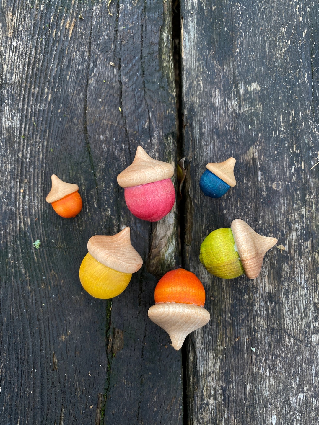 6 Hand Painted Wooden Acorn, Waldorf Inspired, Watercolor, Acorn ...